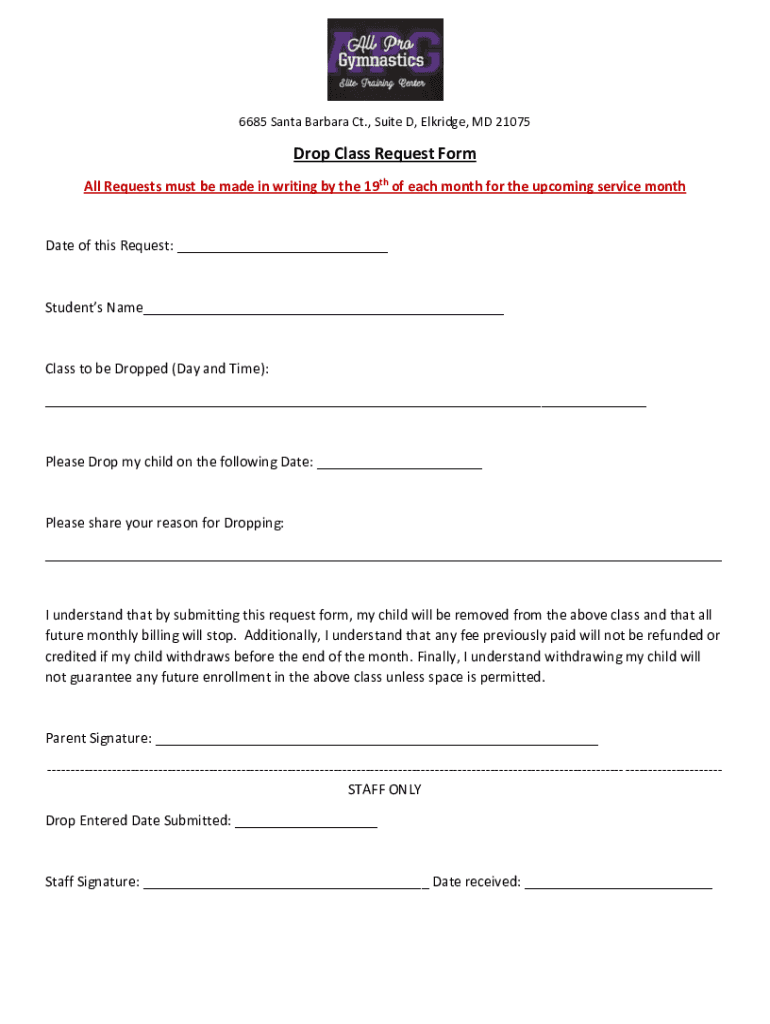 Fillable Online Drop Class Request Form Fax Email Print - pdfFiller