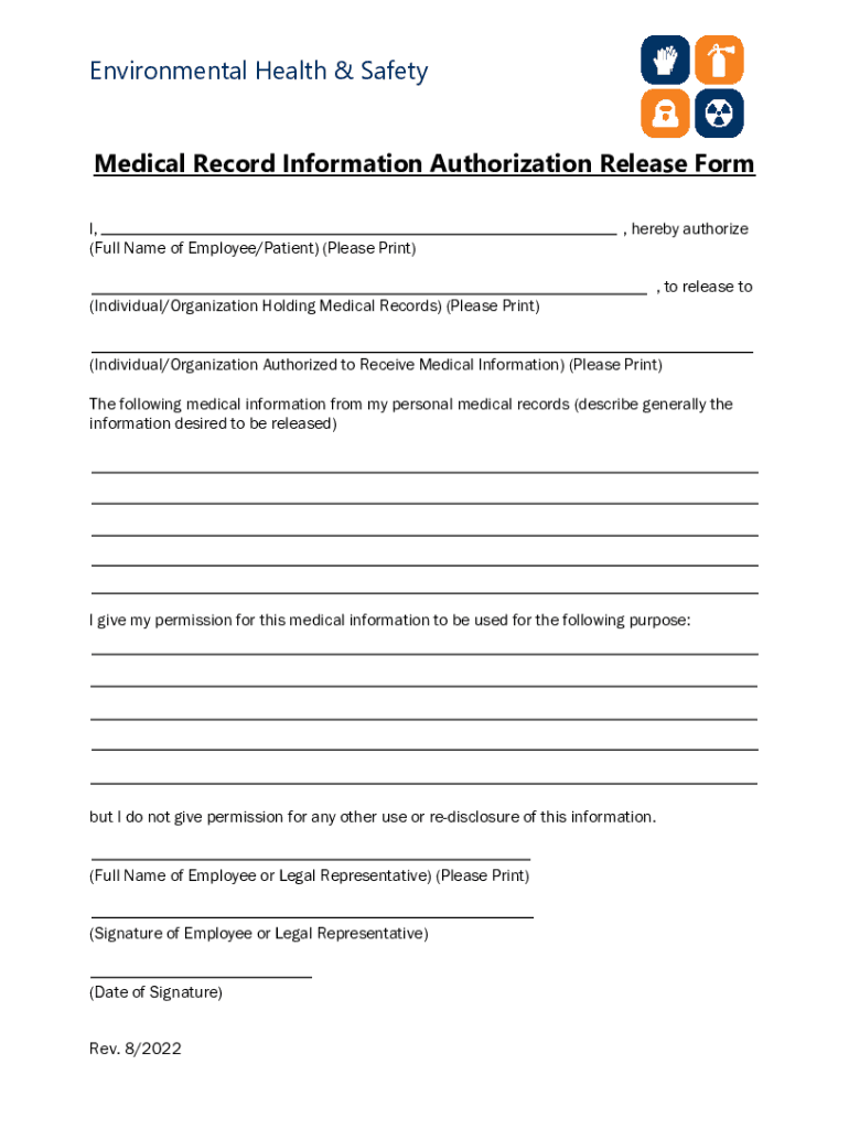 Fillable Online ehs fullerton Medical Record Information Authorization Release Form. Medical ...