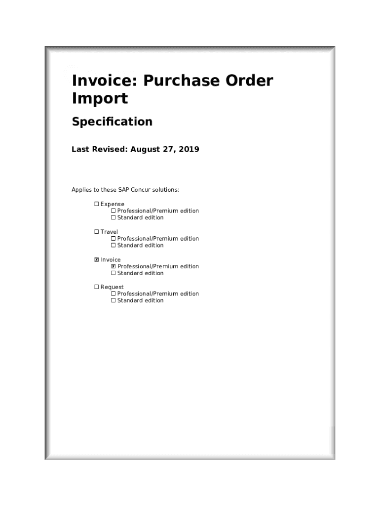 Invoice: Purchase Order Import Specification Doc Template | pdfFiller