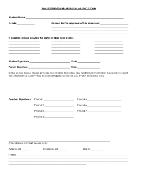 Fillable Online PRE-APPROVED ABSENCE REQUEST FORM FOR ... Fax Email ...