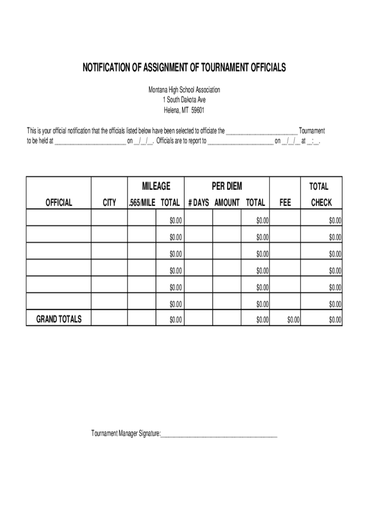 Fillable Online NOTIFICATION OF ASSIGNMENT OF TOURNAMENT ... Fax Email ...