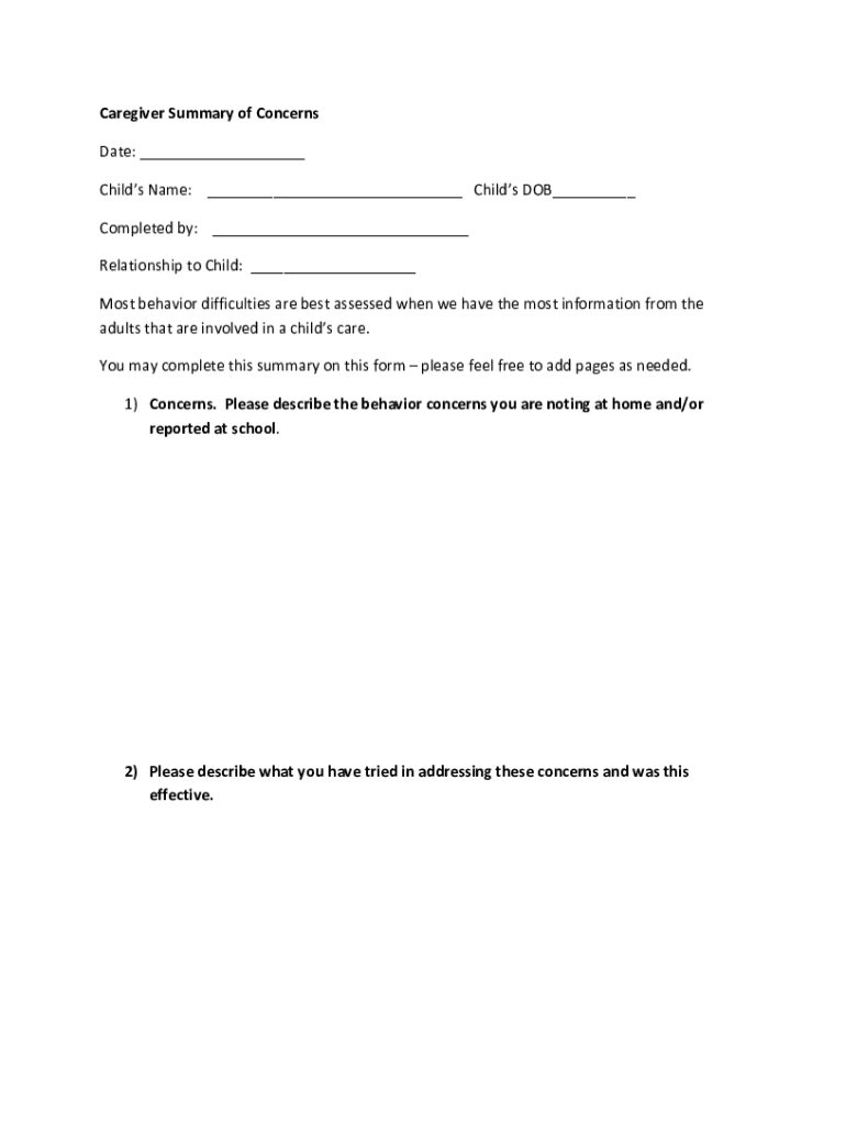 Fillable Online Parent Summary of Concerns.docx Fax Email Print - pdfFiller