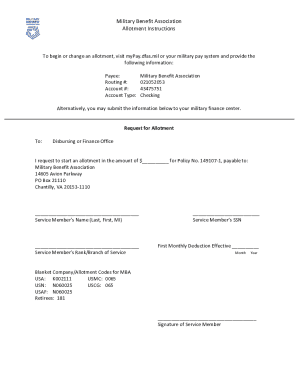 Fillable Online Military Benefit Association Allotment Instructions Fax ...