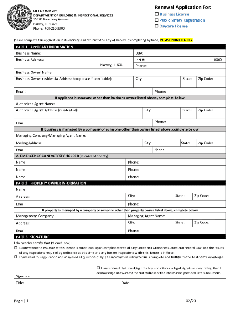Fillable Online City of Harvey Business License Renewal Application Fax ...