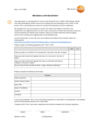 Fillable Online Mandatory self-declaration Fax Email Print - pdfFiller