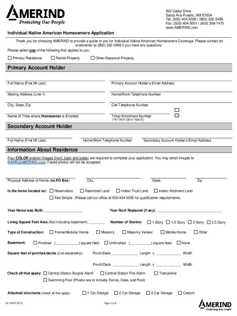 Fillable Online Individual Native American Homeowners Application Fax ...