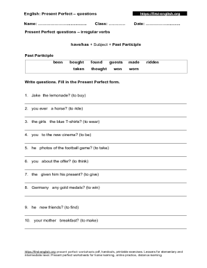 Fillable Online Make questions - Present Perfect worksheets Fax Email Print - pdfFiller