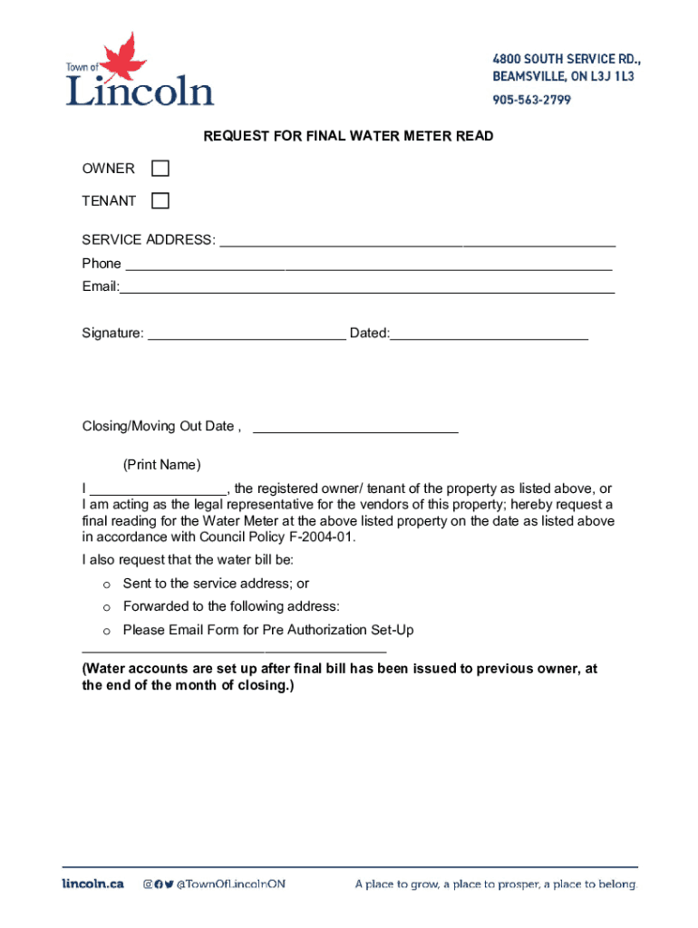 Fillable Online FINAL METER READ REQUEST FORM Fax Email Print - pdfFiller