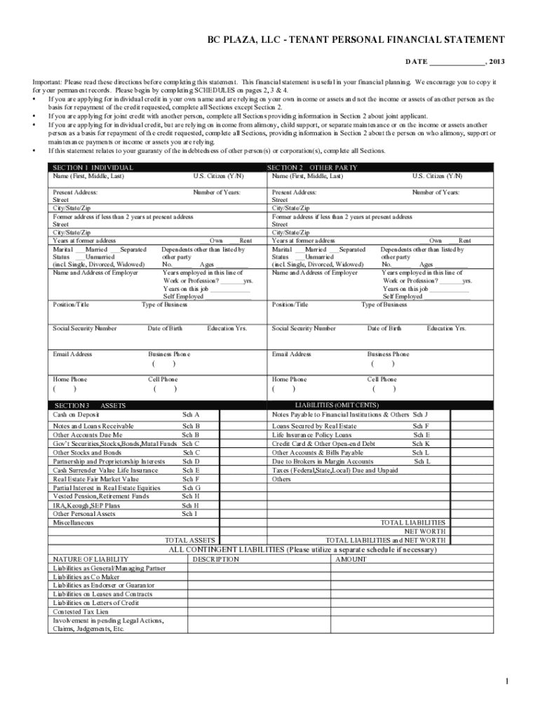 Fillable Online PFS tenant eval BC Plaza blank template.doc Fax Email ...