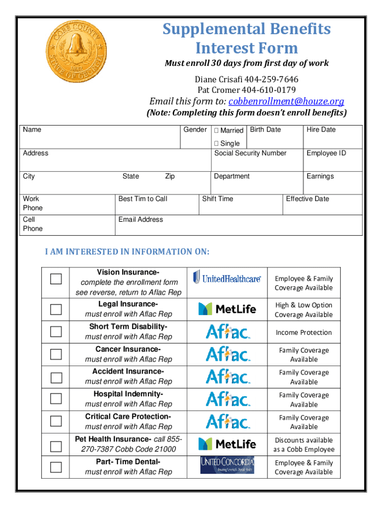 Fillable Online Supplemental Benefits Interest Form Fax Email Print ...