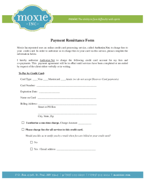Fillable Online Fillable Online Payment Remittance Form - moxieinc Fax Email Print - pdfFiller