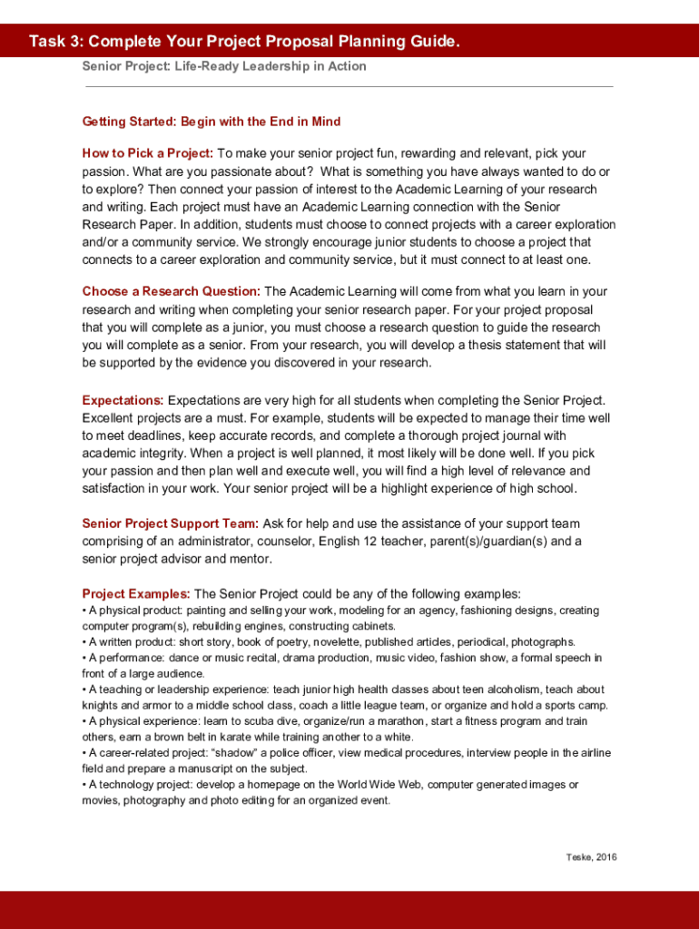 Fillable Online Task 3: Complete Your Project Proposal Planning Guide ...