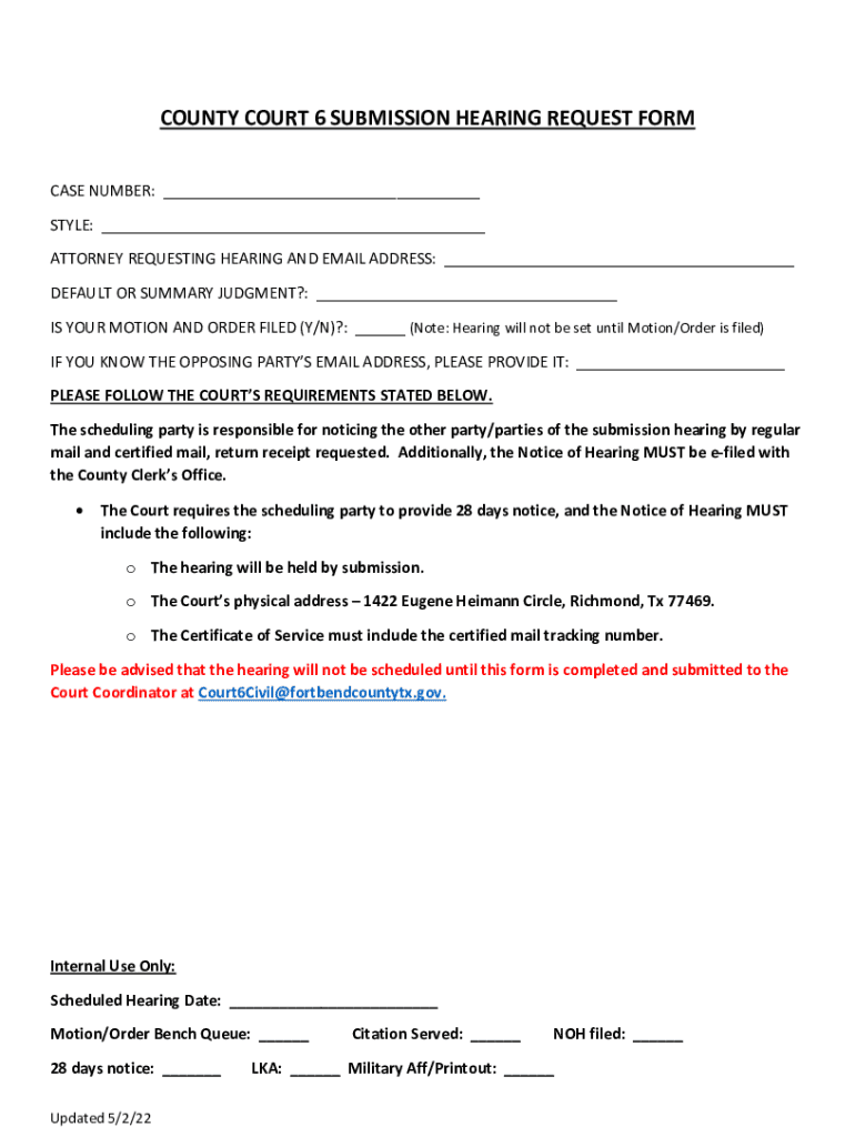 Fillable Online COUNTY COURT 6 TRIAL REQUEST FORM Fax Email Print ...