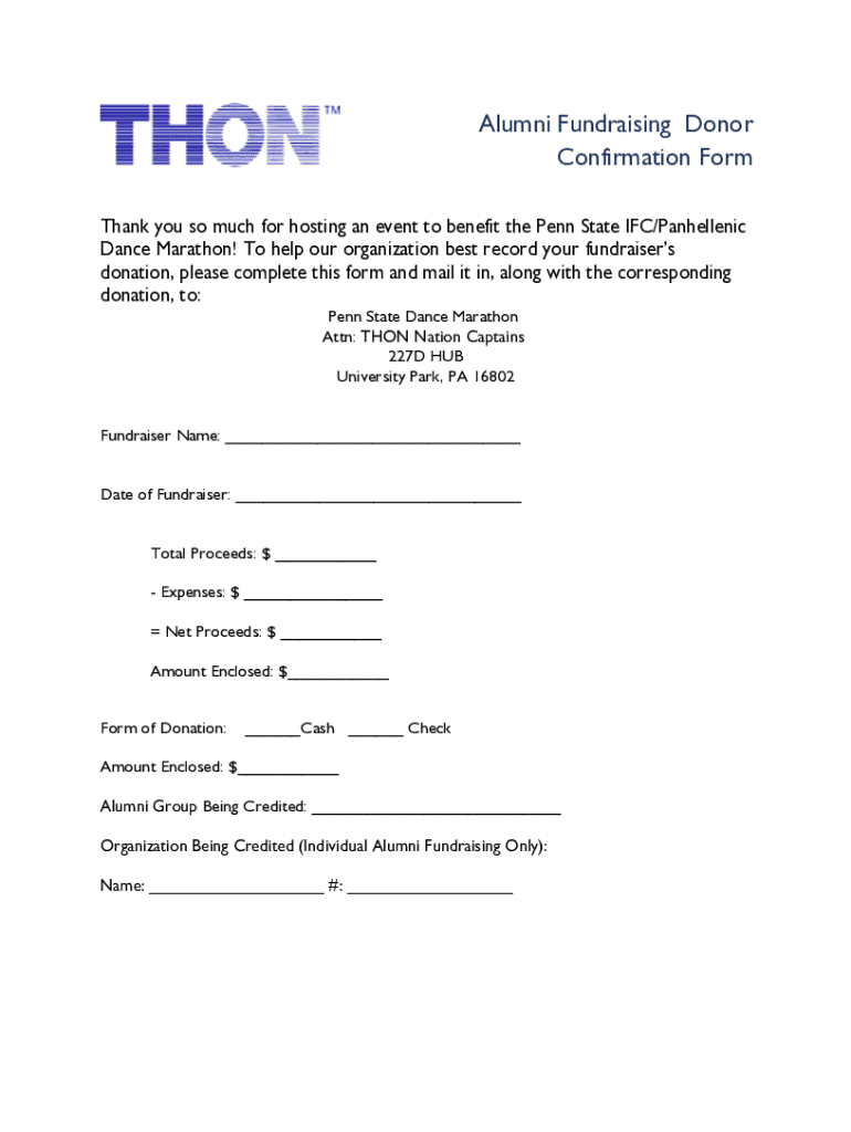 Fillable Online Friends of THON Donor Confirmation Form .docx Fax Email ...