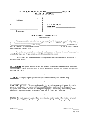 Fillable Online Settlement Agreement - Simple Divorce Fax Email Print - pdfFiller