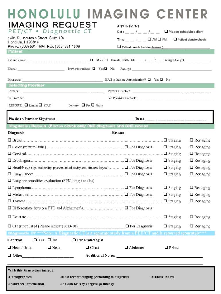 Fillable Online HawaII Advanced Imaging Institute in HONOLULU, HI Fax Email Print - pdfFiller