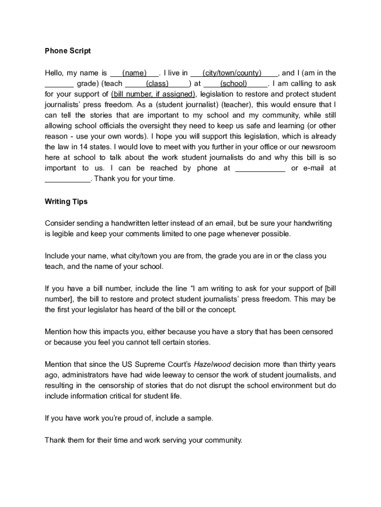Fillable Online Phone Script and Letter Guidelines - General Fax Email Print - pdfFiller