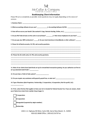 Fillable Online Draft Bookkeeping Intake Form - Copy.docx Fax Email ...