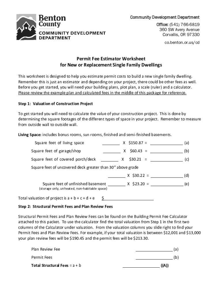 Fillable Online Permit Fee Estimator Worksheet - Benton County Oregon ...