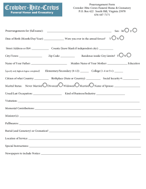 Fillable Online Pre-Arrangements Form Fax Email Print - pdfFiller