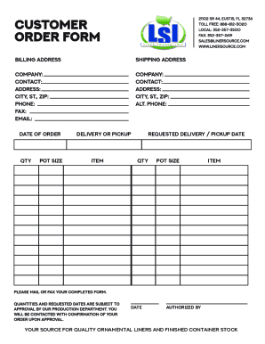 Fillable Online LSI CUSTOMER ORDER FORM Fax Email Print - pdfFiller
