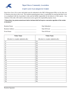 Fillable Online Party List Pass Request Form Fax Email Print - pdfFiller