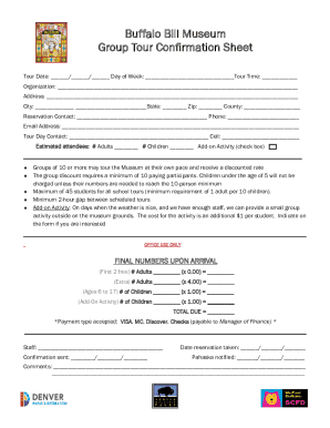 Fillable Online Buffalo Bill Museum Group Tour Confirmation Sheet Fax ...