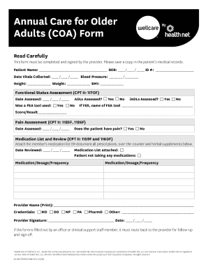 Fillable Online Annual Care for Older Adults (COA) Form. 22 ...