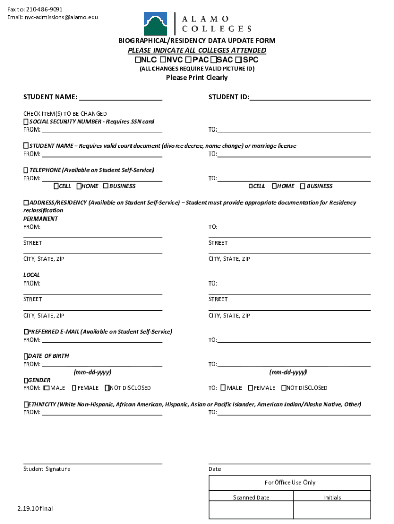 Fillable Online biographical/residency data update form please indicate ...