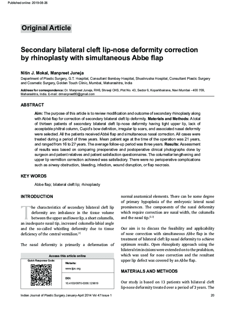 Fillable Online Secondary bilateral cleft lip-nose deformity correction ...