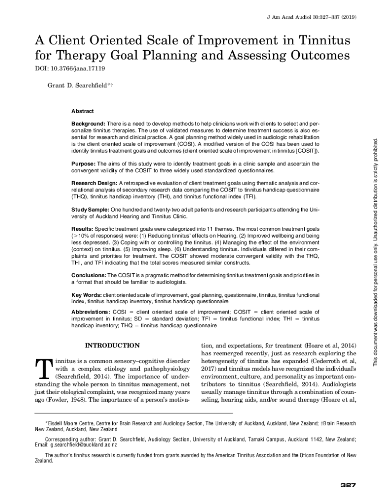 Fillable Online A Client Oriented Scale of Improvement in Tinnitus for ...