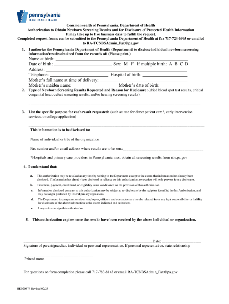 Fillable Online Newborn Screening Release Request Form. ... Fax Email ...