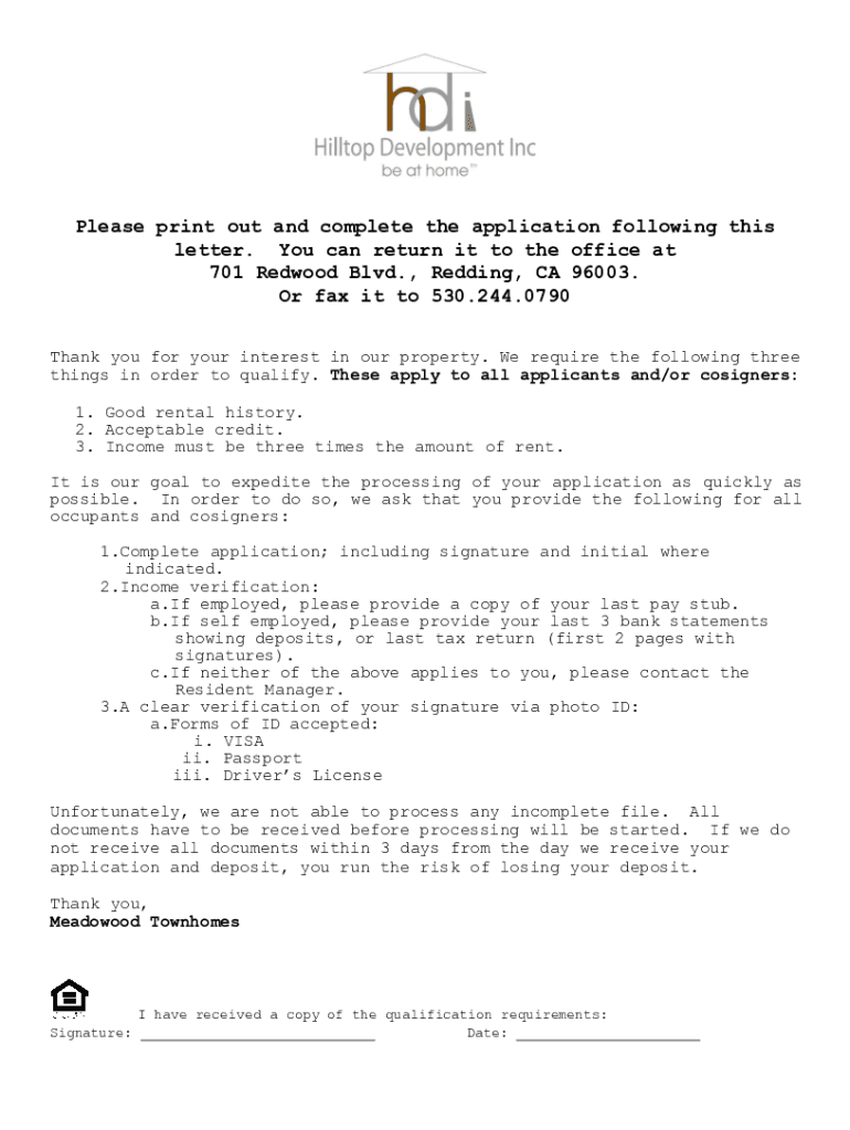 Fillable Online Please print out and complete the application following ...