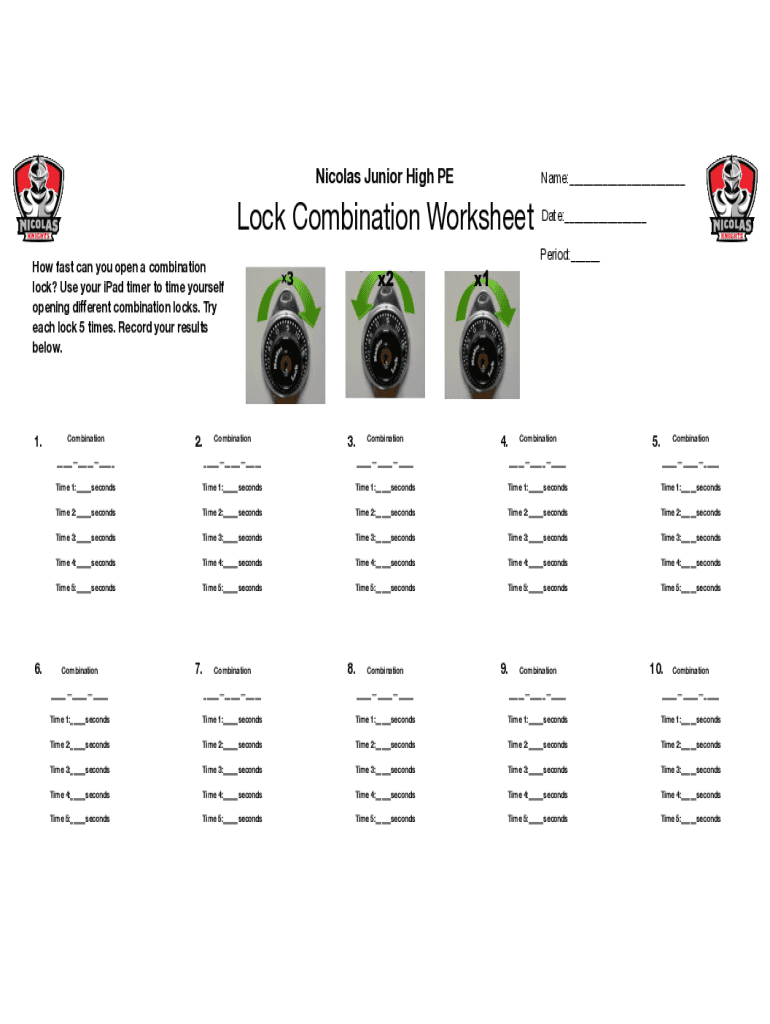 Fillable Online Timed Lock Combination Worksheet Fax Email Print ...