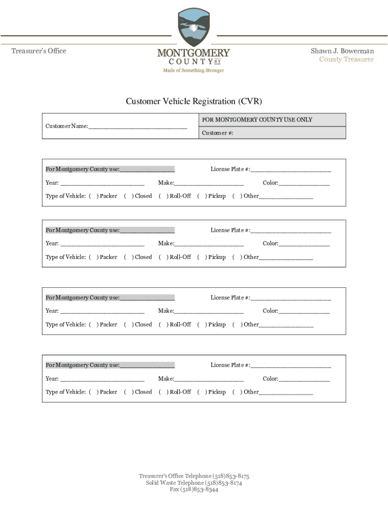 Fillable Online Customer Vehicle Registration (CVR) - Montgomery County, NY Fax Email Print ...