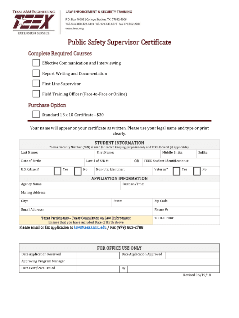 Fillable Online Public Safety Supervisor Certificate Fax Email Print ...