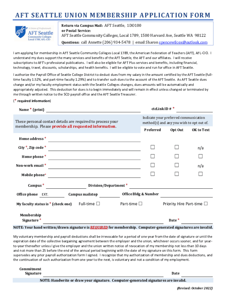 Fillable Online aftseattle wa aft AGREEMENT - AFT Seattle Colleges ...