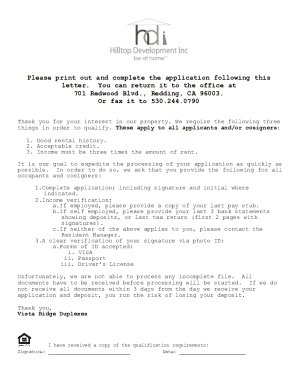 Fillable Online Please print out and complete the application following ...