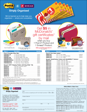 Fillable Online Get $5 in McDonald's gift certificates* by mail Fax ...