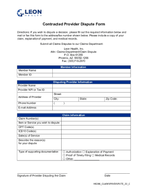 Fillable Online Contracted Provider Dispute Form Fax Email Print ...