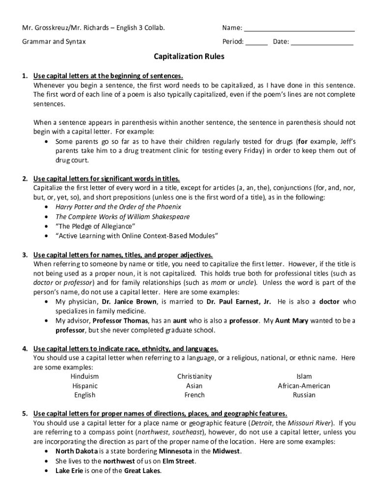 Fillable Online 11 English Capitalization Rules: How, When, and Why ...