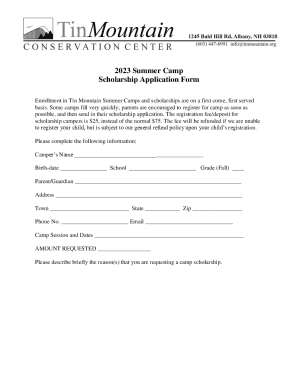 Fillable Online Summer Camp Scholarship Application 2023 Fax Email ...