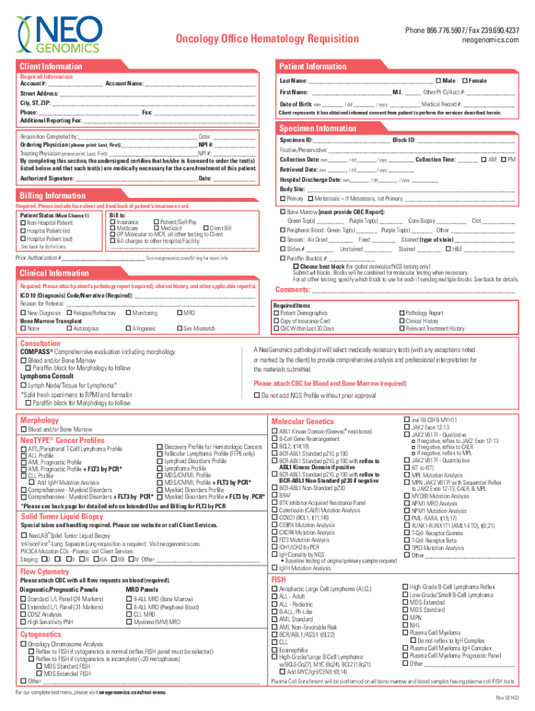 Fillable Online Oncology Office Hematology Requisition Fax Email Print ...
