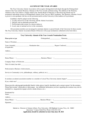 Fillable Online Alumni of the Year Nomination Form Fax Email Print - pdfFiller
