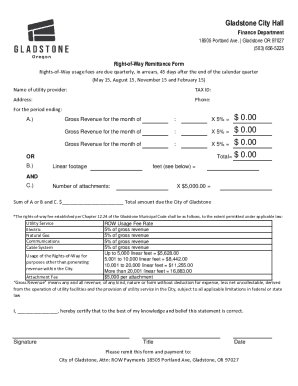 Fillable Online Rights-of-Way Remittance Form - City of Gladstone Oregon Fax Email Print - pdfFiller