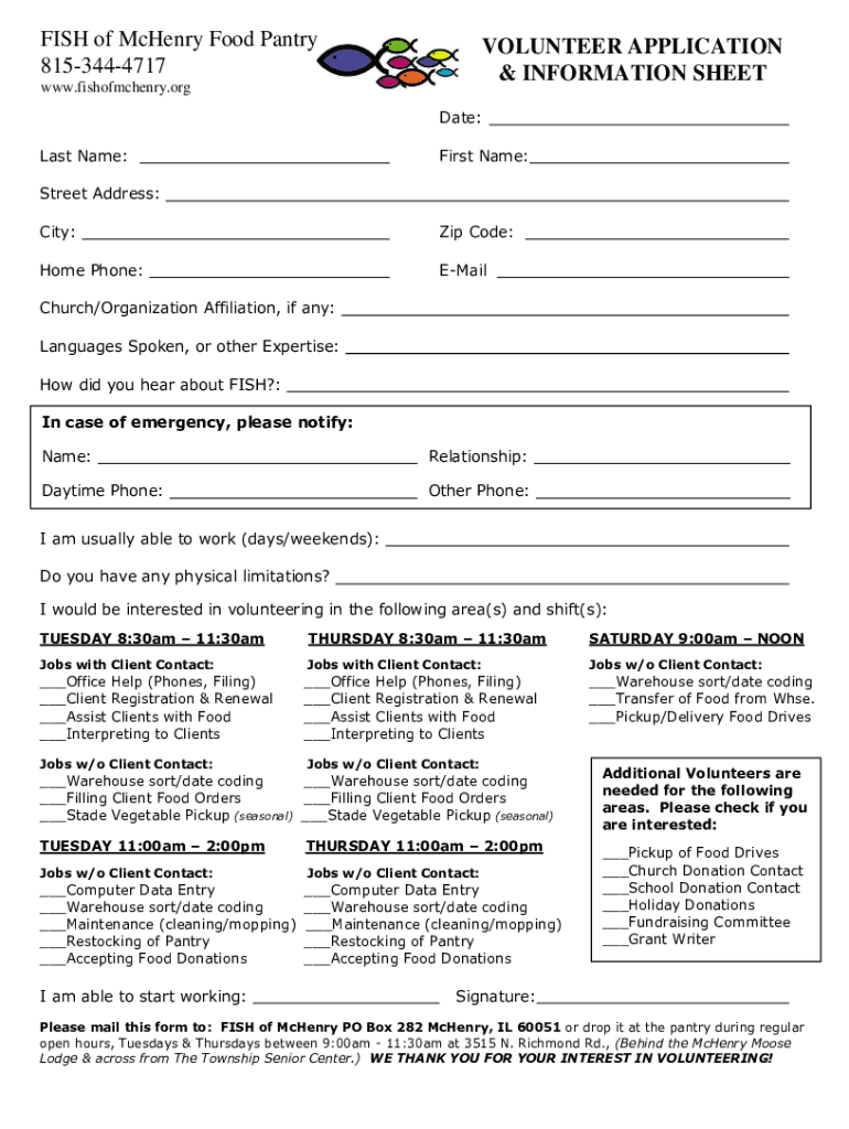 Fillable Online New Pantry Volunteer Application.docx Fax Email Print ...