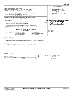 Fillable Online CIV-130 Notice of Entry of Judgment or Order.pdf Fax ...