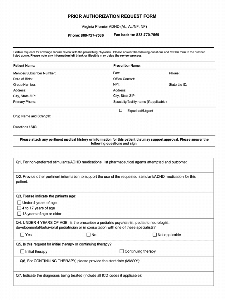 Fillable Online ADHD Prior Authorization Form Fax Email Print - pdfFiller