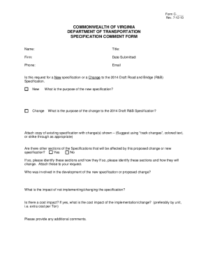 Fillable Online VDOT's Construction Division Specifications Comments ...