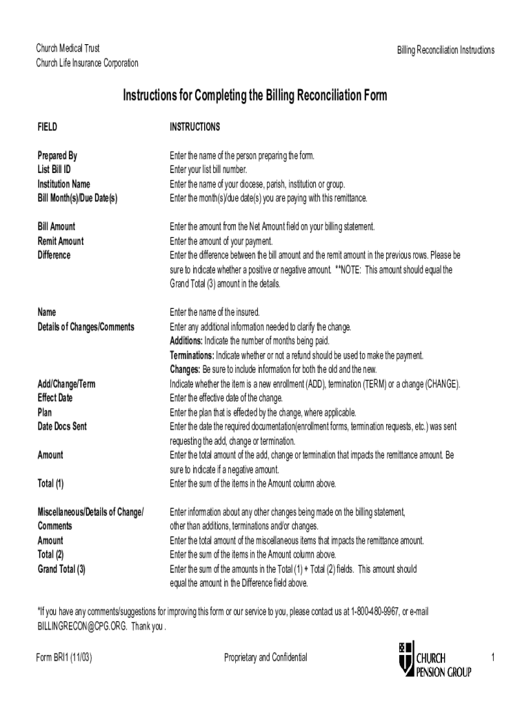 Fillable Online Instructions for Completing the Billing Reconciliation ...